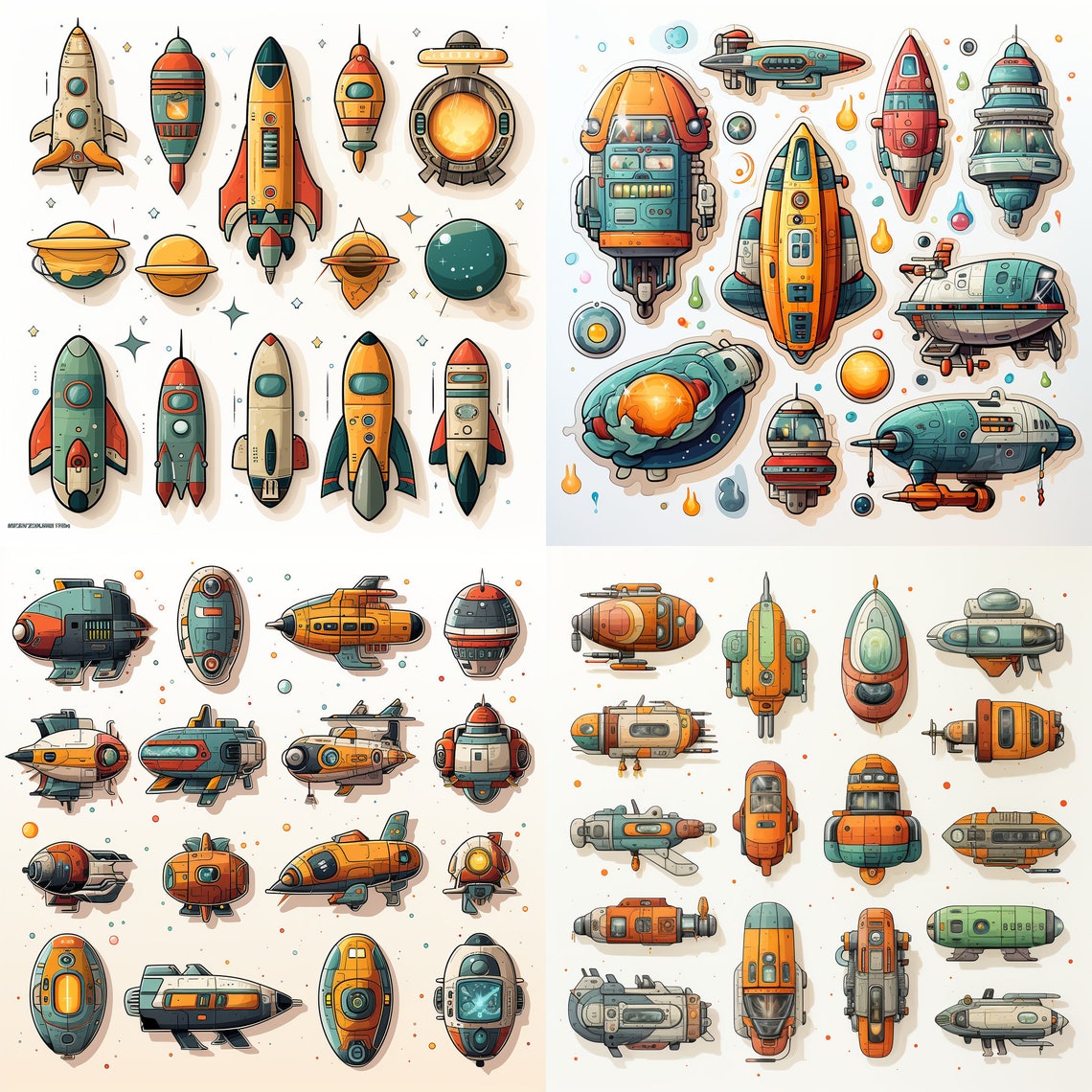 Spaceships Printable Stickers Collection 300dpi High Resolution - Etsy