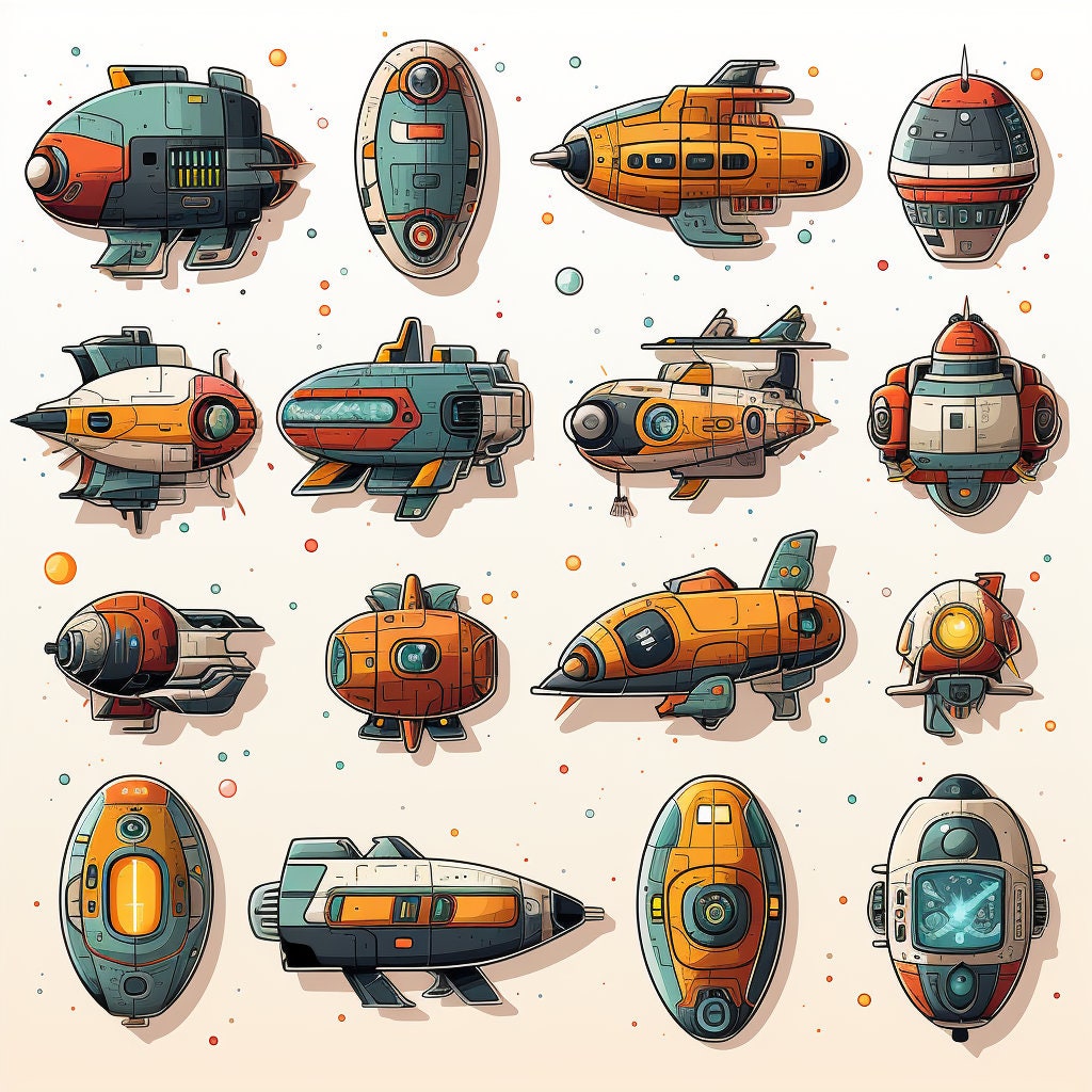 Spaceships Printable Stickers Collection 300dpi High Resolution - Etsy