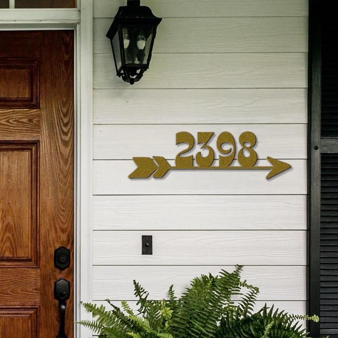 Arrow Address Sign, Mid Century Modern Metal Sign, Metal House Number ...