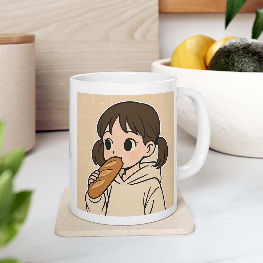 Ceramic Coffee Mug | Anime Girl and Bread | Japanese Anime Mug | Tokyo ...