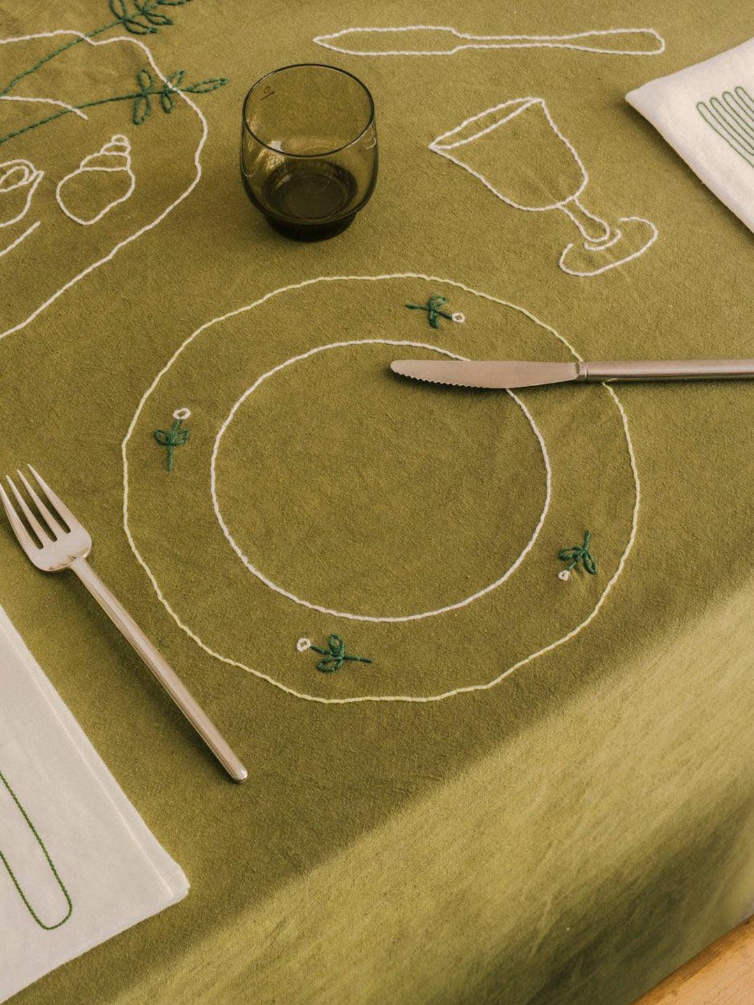 Handmade Embroidered Linen Tablecloth: Vintage Cottagecore Floral ...