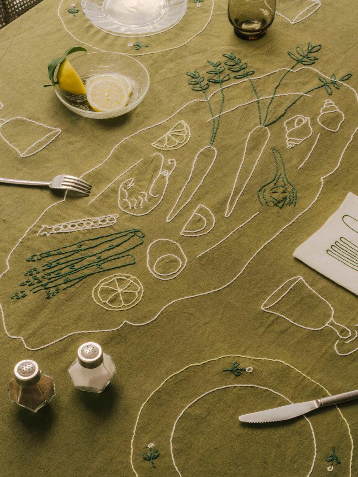 Handmade Embroidered Linen Tablecloth: Vintage Cottagecore Floral ...