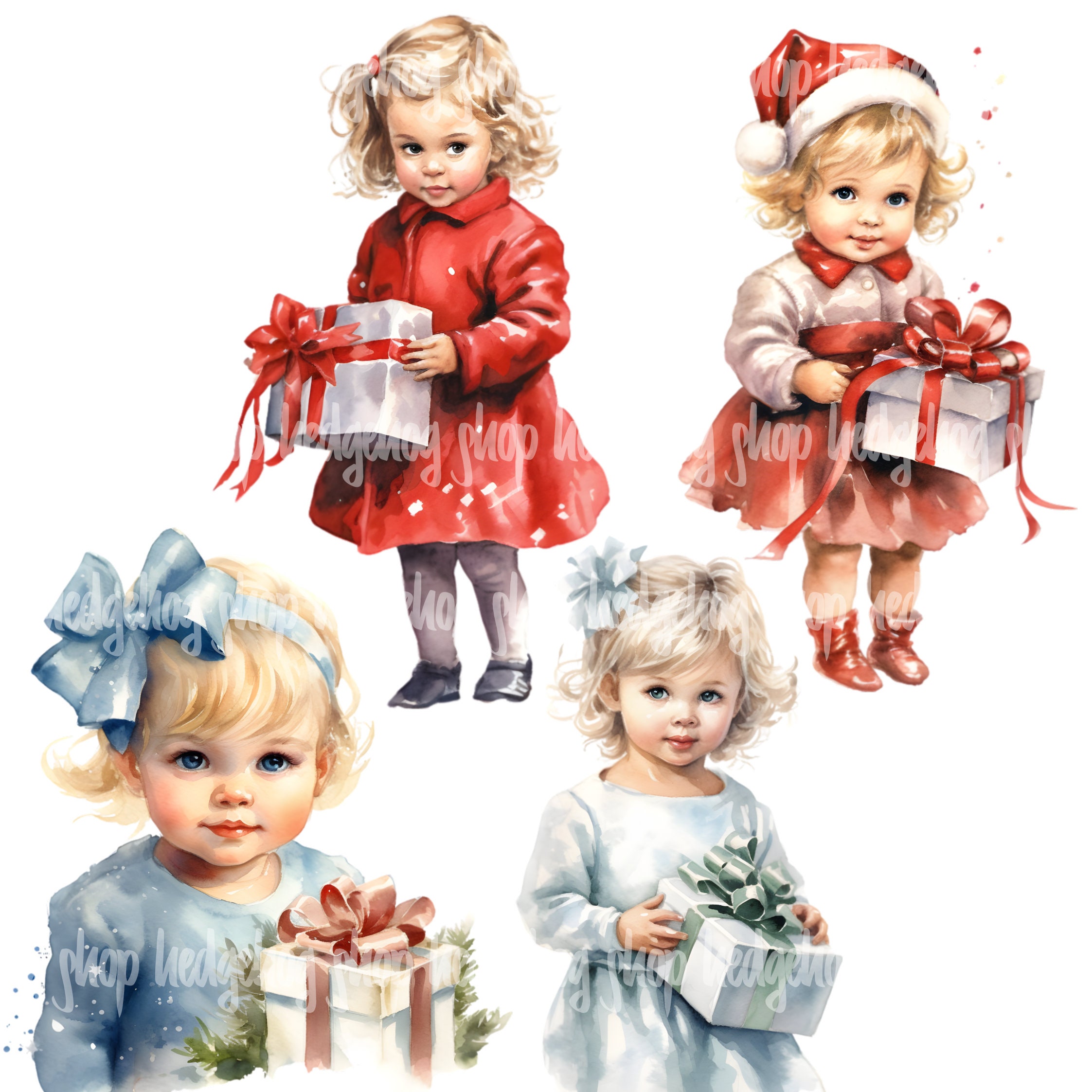 Kids With Christmas Presents Clipart PNG Happy Kids Cute - Etsy
