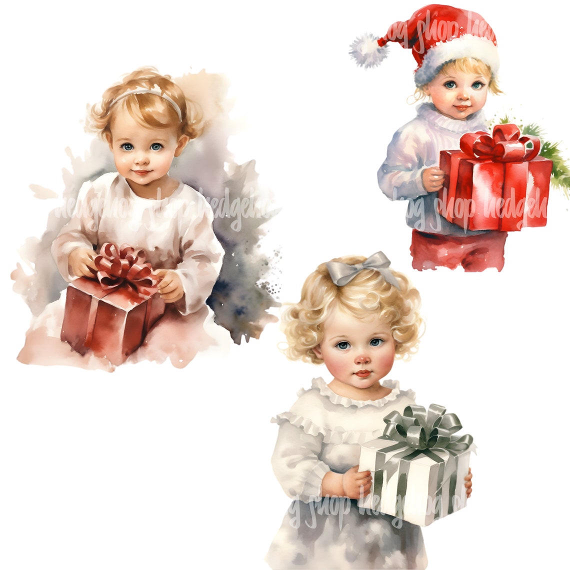 Kids With Christmas Presents Clipart PNG Happy Kids Cute - Etsy