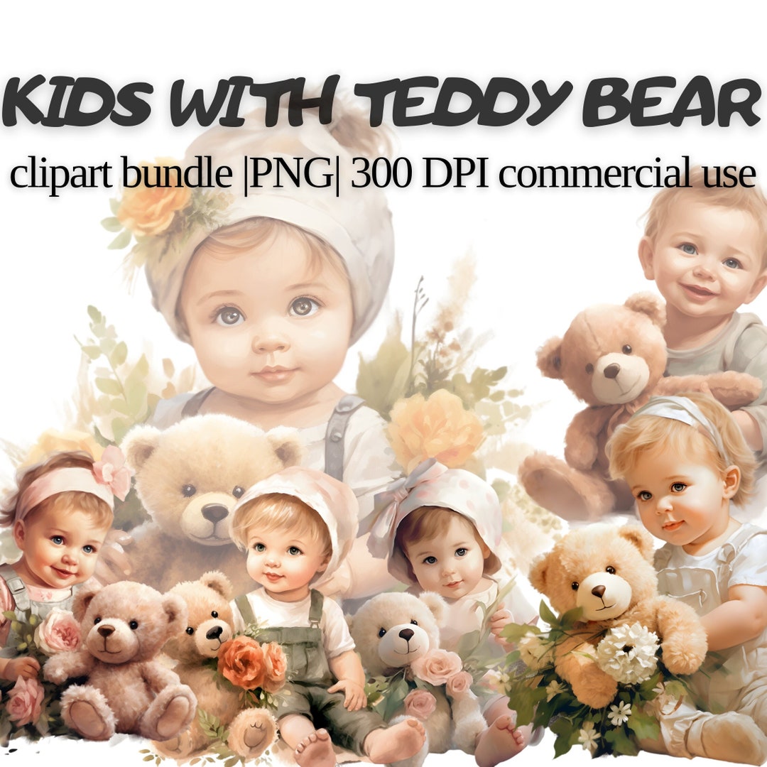 Kids With TEDDY BEAR Clipart 13 PNG Bundle, Kids Clipart, Clipart Teddy ...