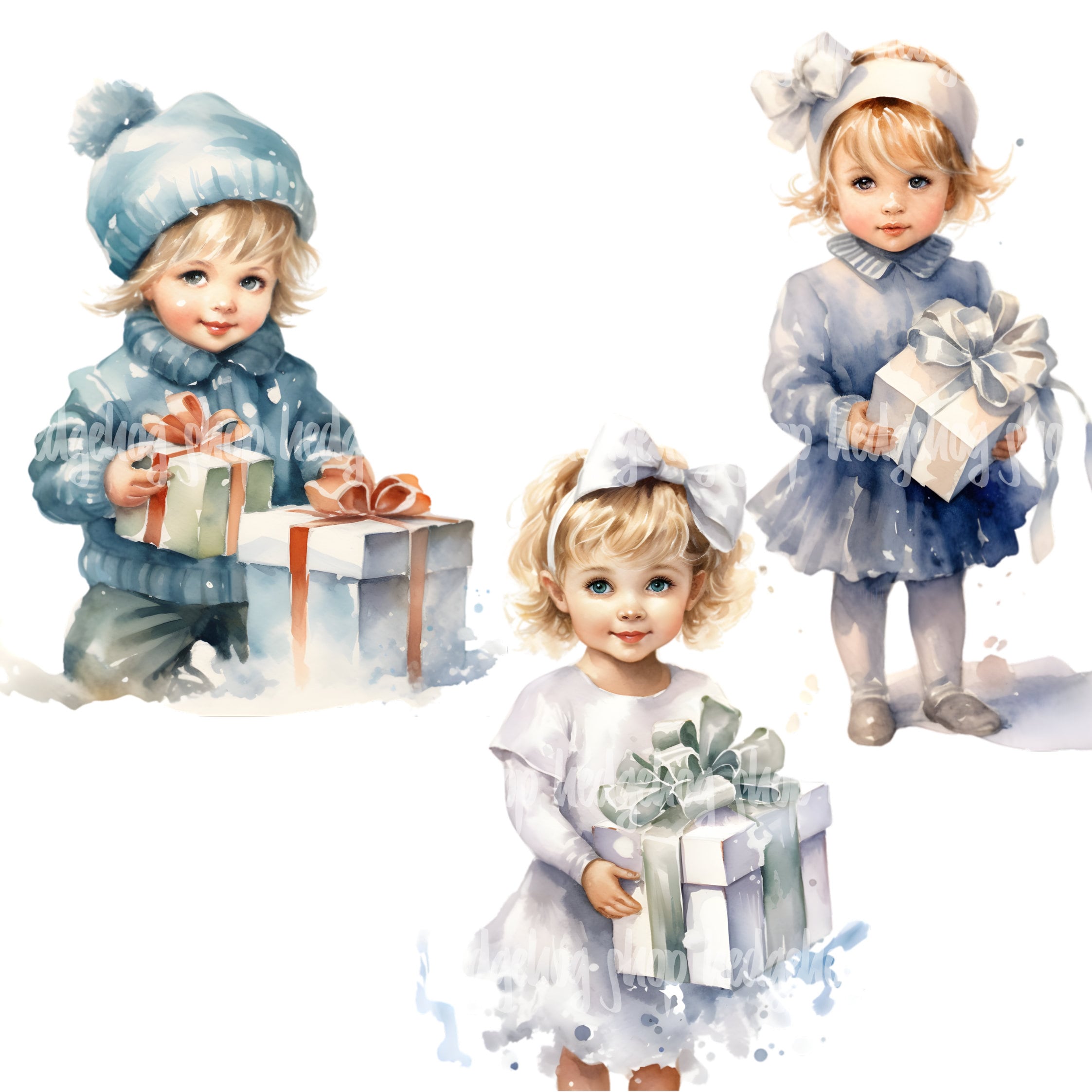 Kids With Christmas Presents Clipart PNG Happy Kids Cute - Etsy