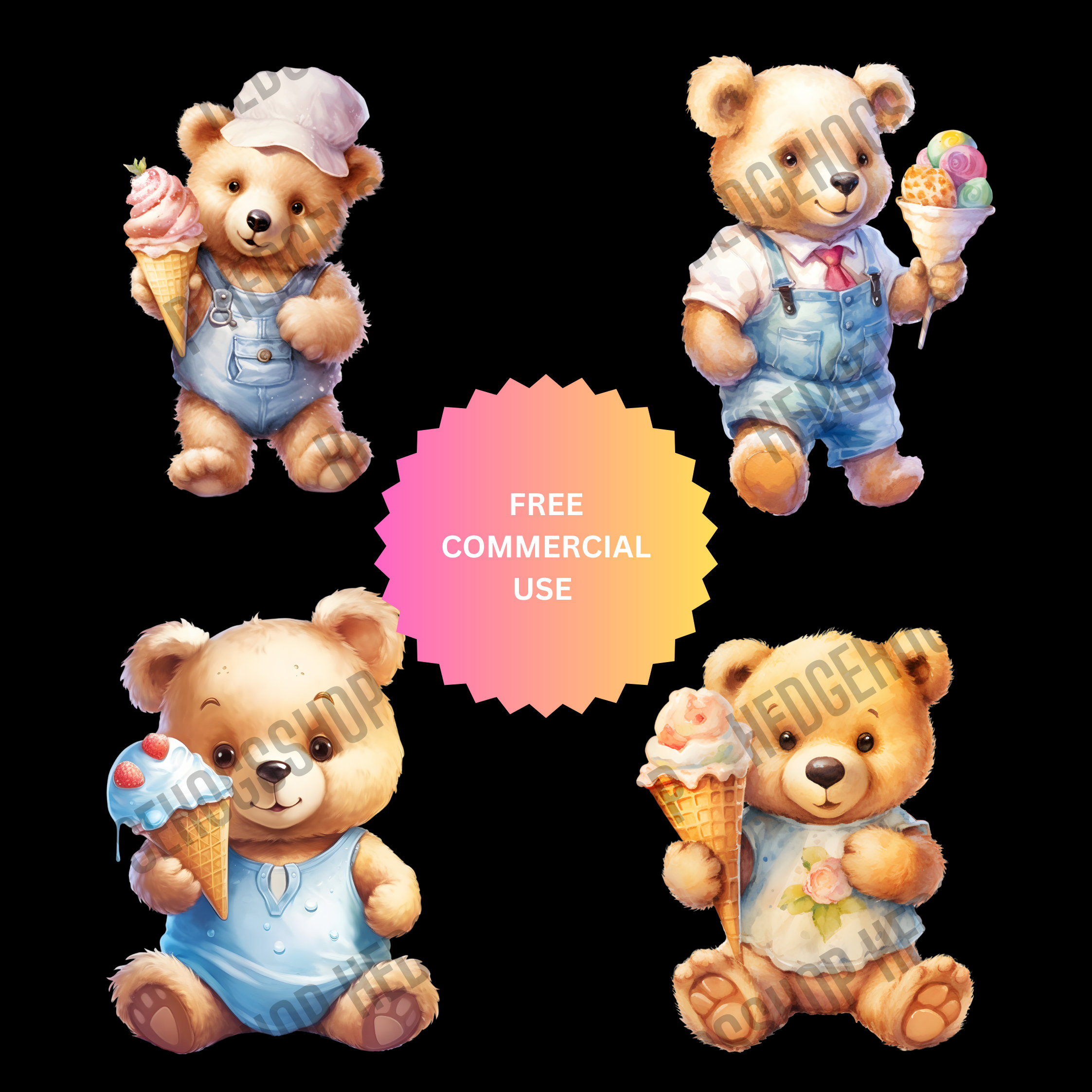 Clipart TEDDY BEAR With Ice Cream Cone 12 PNG Bundle High Quality Png ...