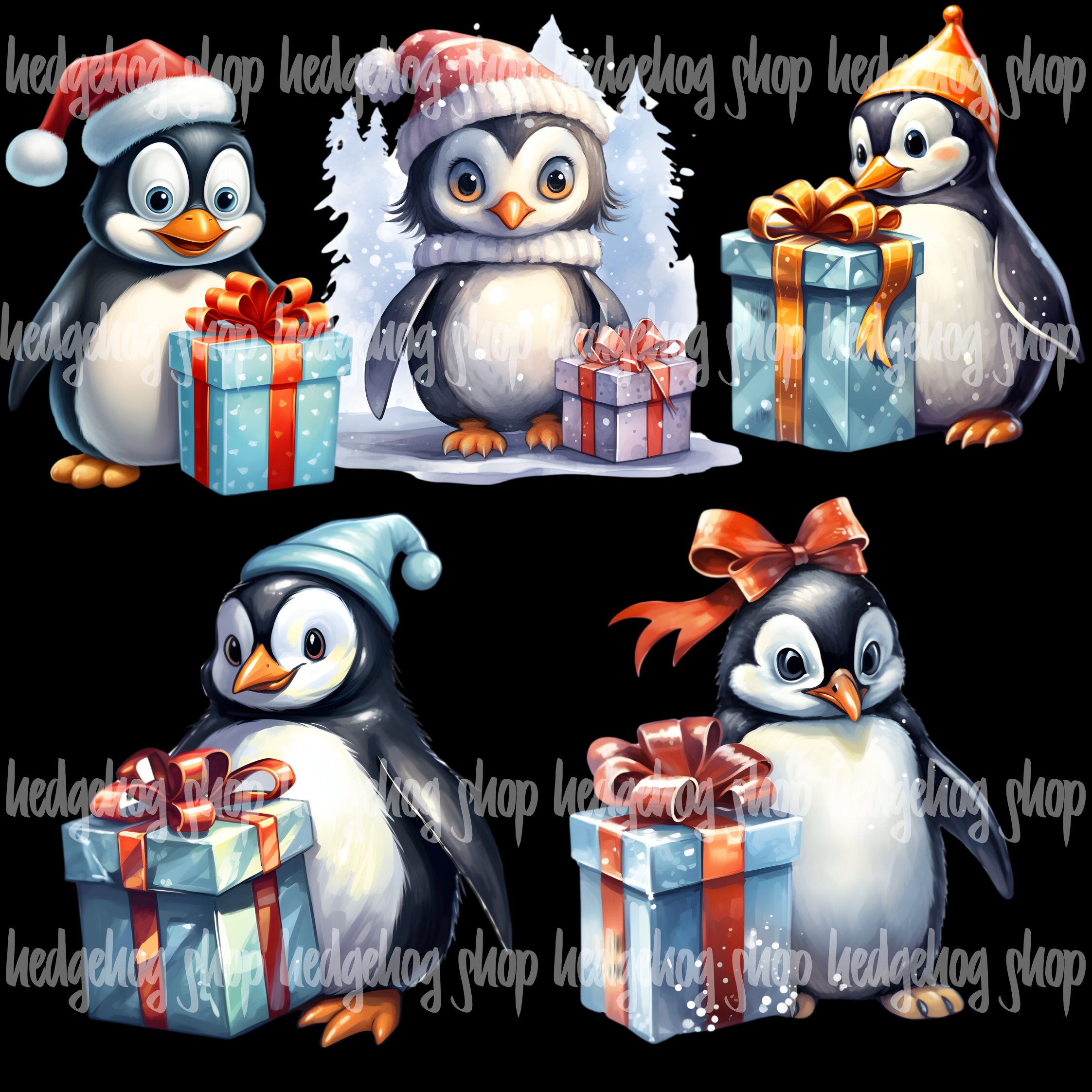 10 PNG Cartoon Christmas Penguins Clipart Bundle, Penguin Clipart ...