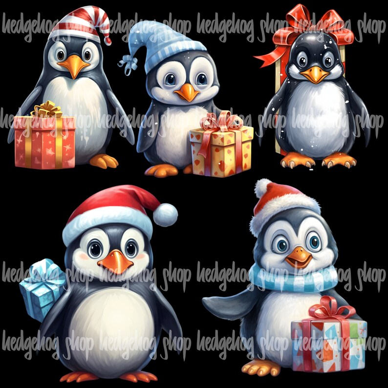 10 PNG Cartoon Christmas Penguins Clipart Bundle, Penguin Clipart ...