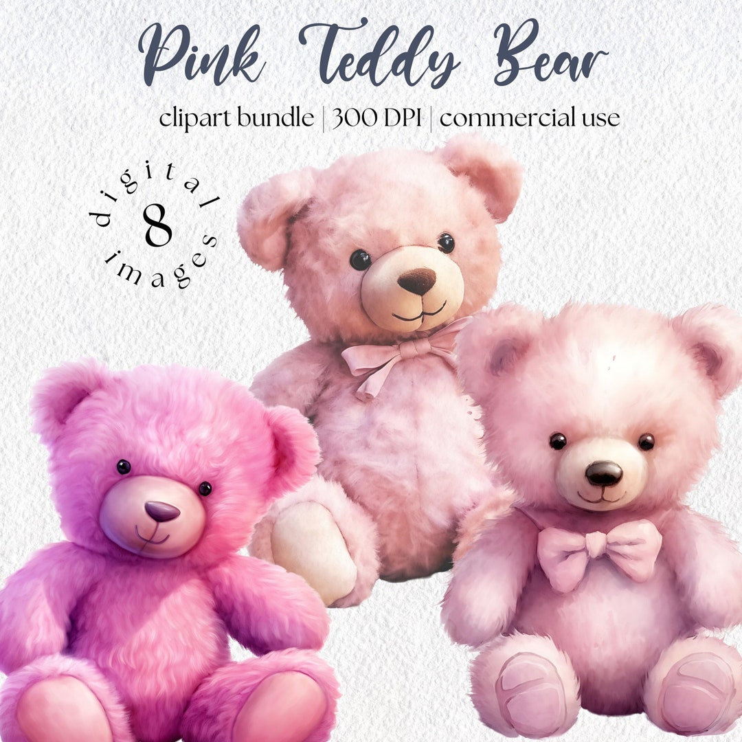 Pink Teddy Bears Clipart Bundle, Baby Bear, Teddy Bear Digital Image ...