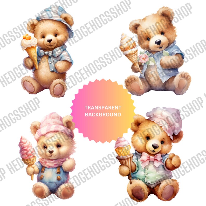 Clipart TEDDY BEAR With Ice Cream Cone 12 PNG Bundle High Quality Png ...