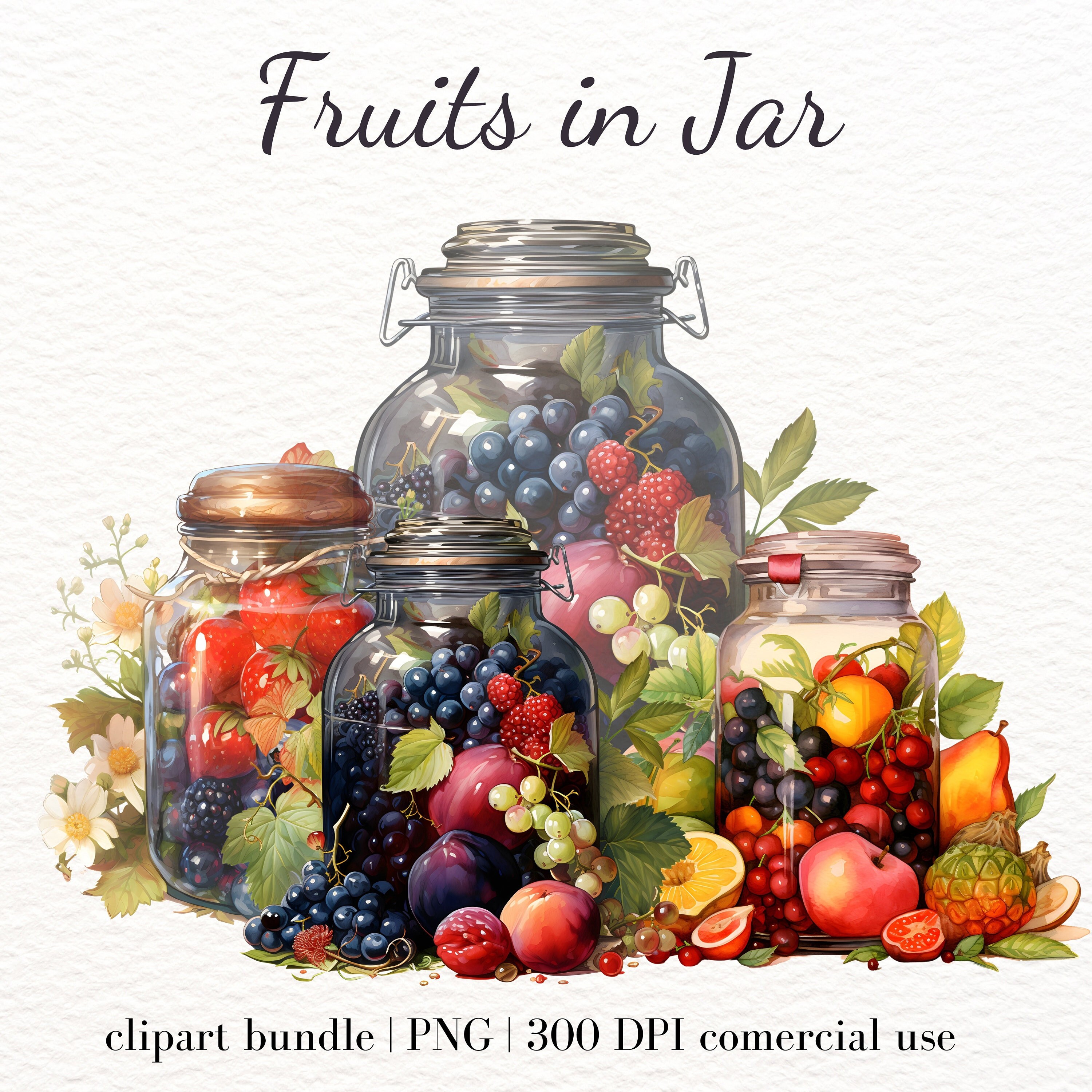 9 PNG Fruits in Jar Clipart Bundle, Kitchen Clipart, Garden Digital ...