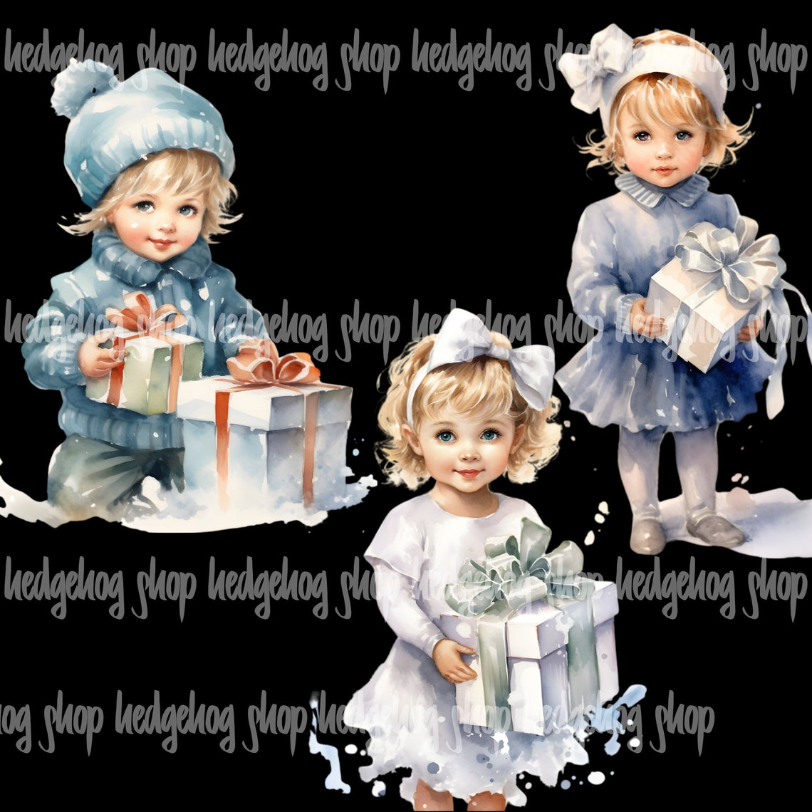 Kids With Christmas Presents Clipart PNG Happy Kids Cute - Etsy