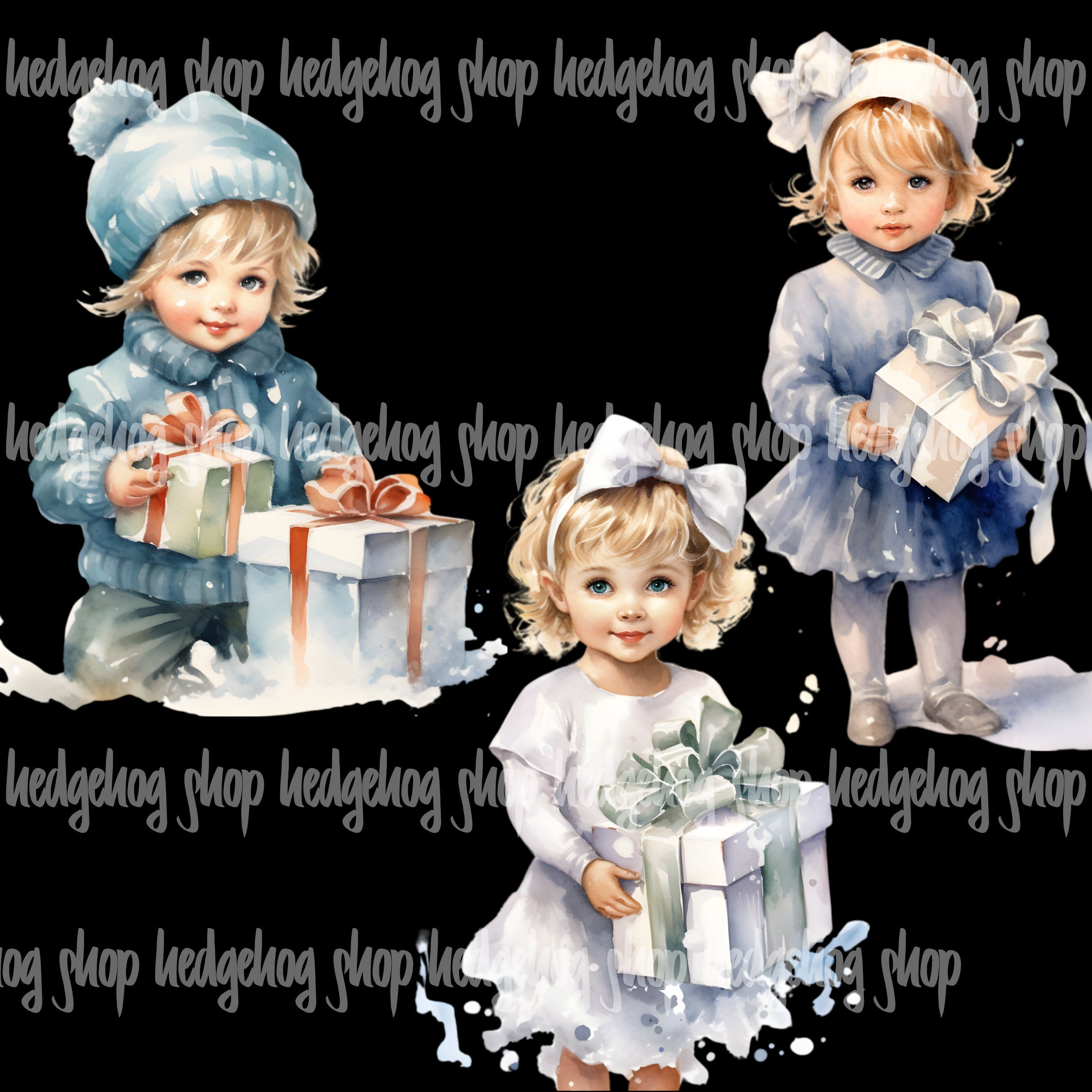 Kids With Christmas Presents Clipart PNG Happy Kids Cute - Etsy