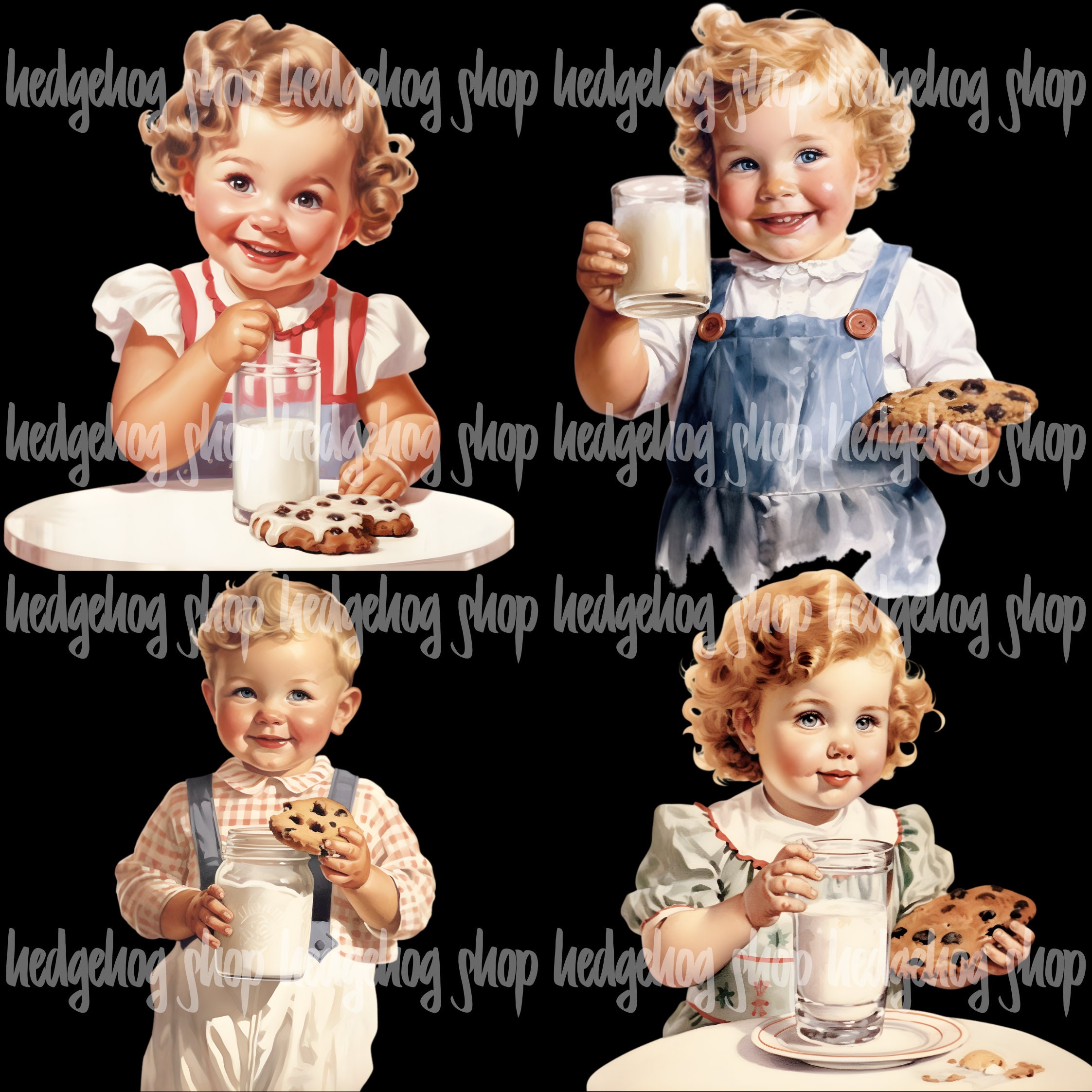 Vintage Kids With Cookies & Milk Clipart, Cute Little Girl, Vintage ...