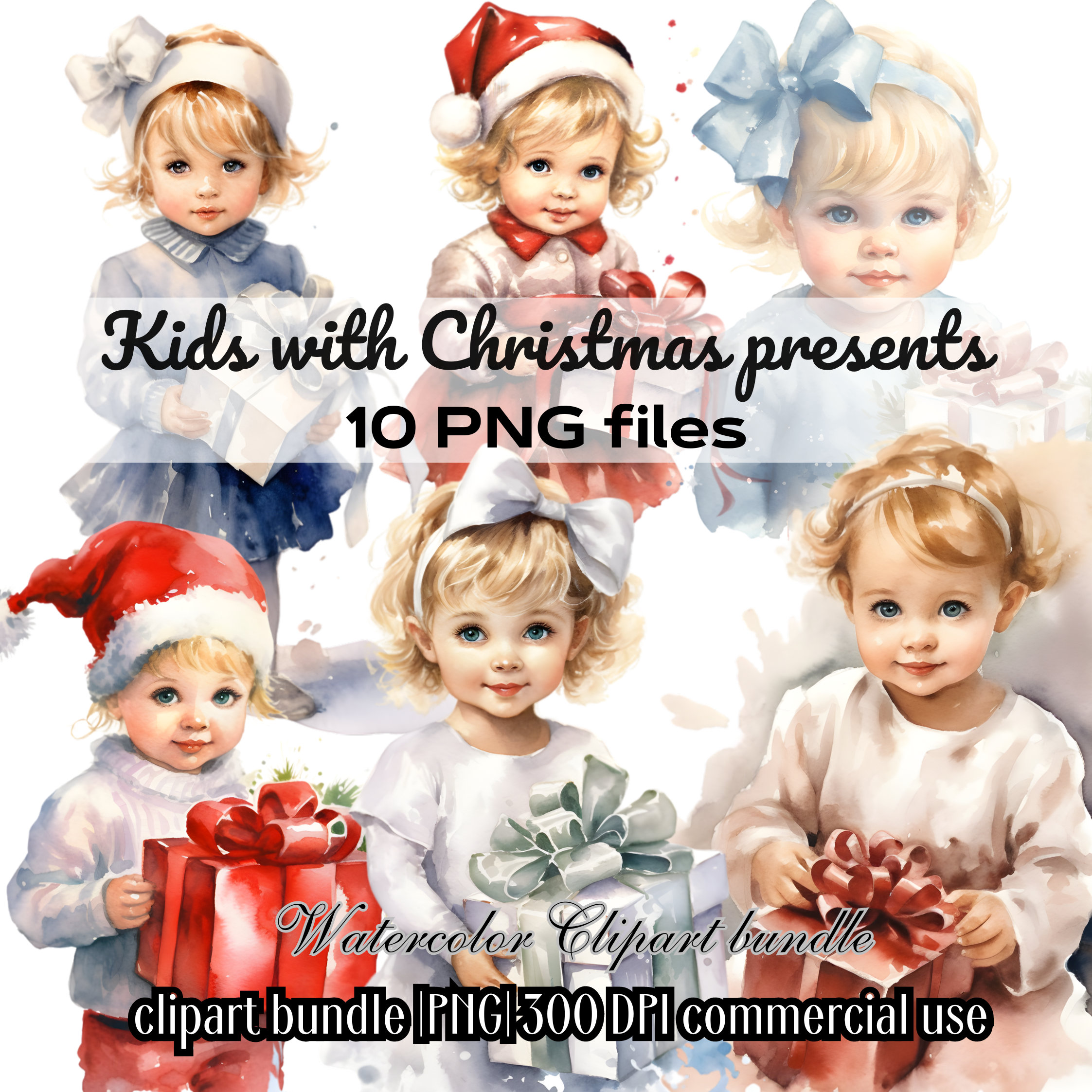 Kids With Christmas Presents Clipart PNG Happy Kids Cute - Etsy