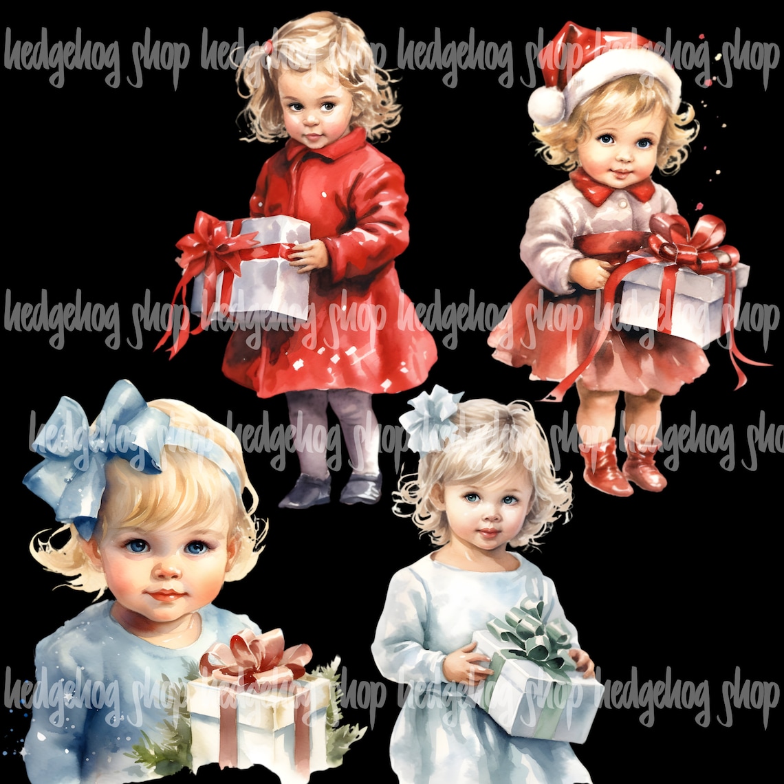 Kids With Christmas Presents Clipart PNG Happy Kids Cute - Etsy