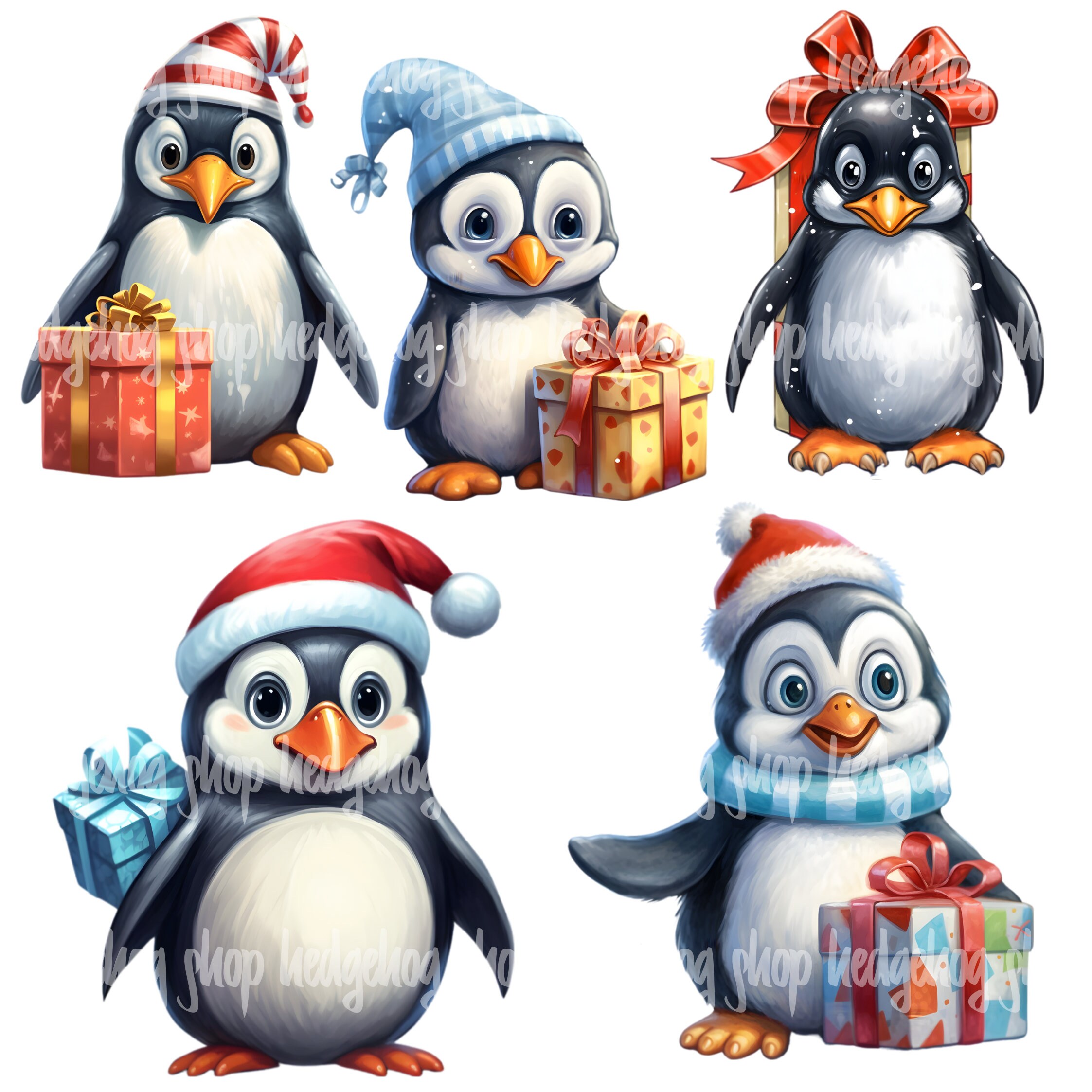 10 PNG Cartoon Christmas Penguins Clipart Bundle, Penguin Clipart ...