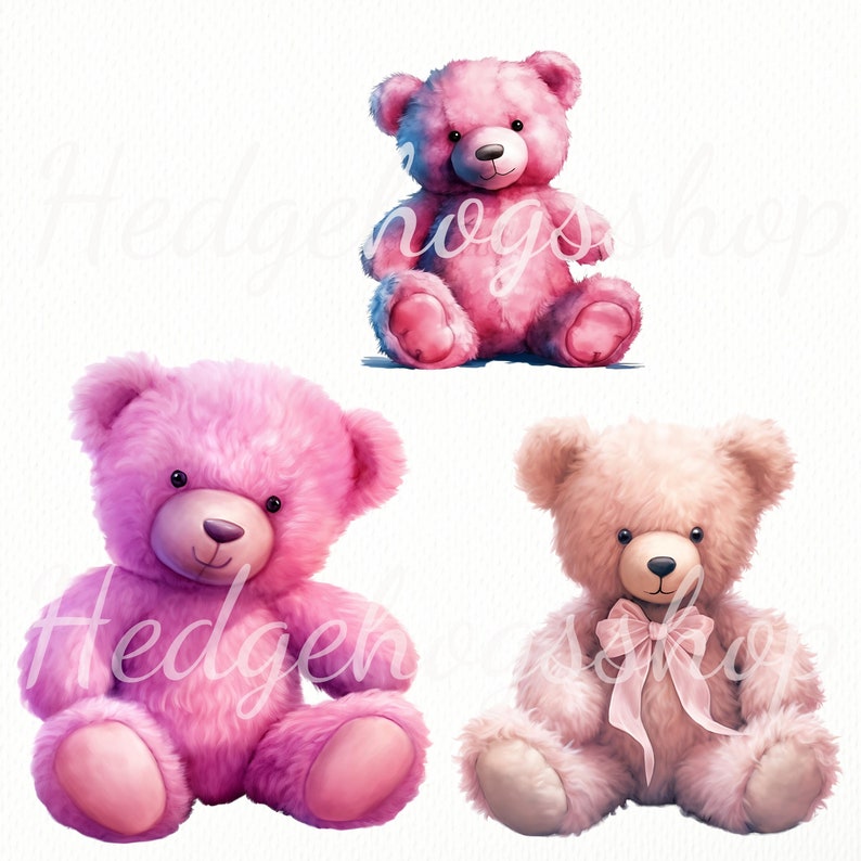 Pink Teddy Bears Clipart Bundle, Baby Bear, Teddy Bear Digital Image ...