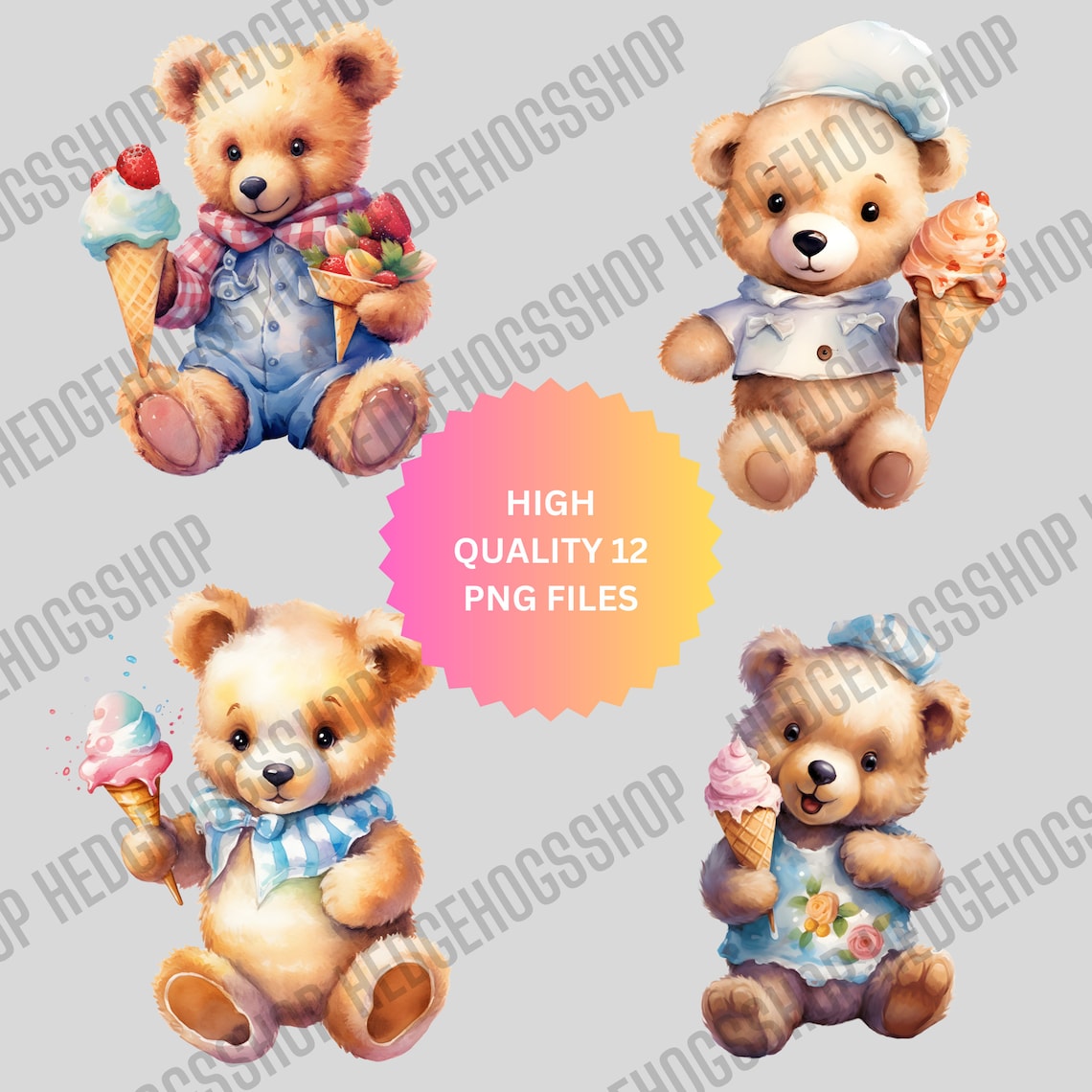 Clipart TEDDY BEAR With Ice Cream Cone 12 PNG Bundle High Quality Png ...