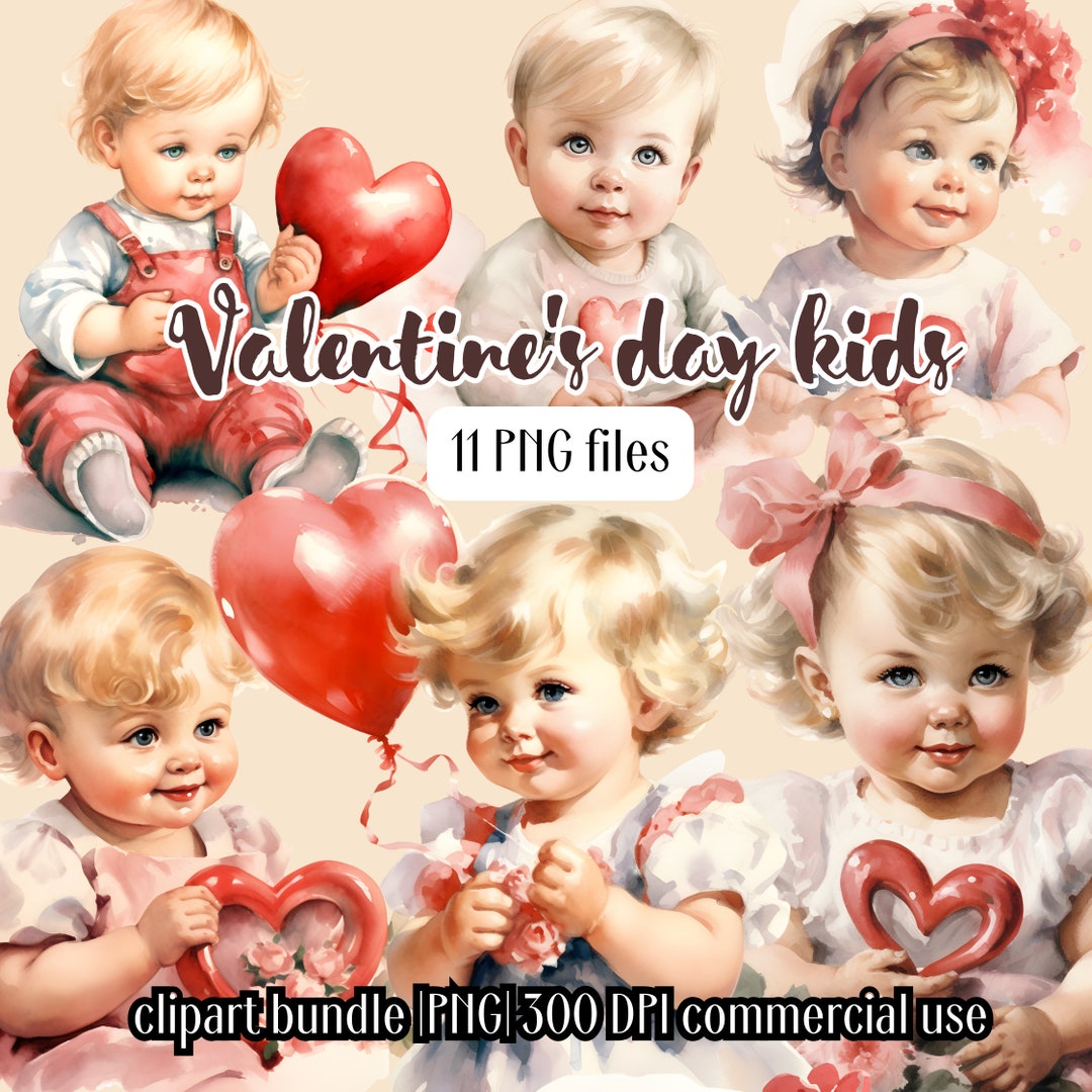 Valentines Day Kids Clipart Set, Anniversary, Love, Heart, Wedding ...