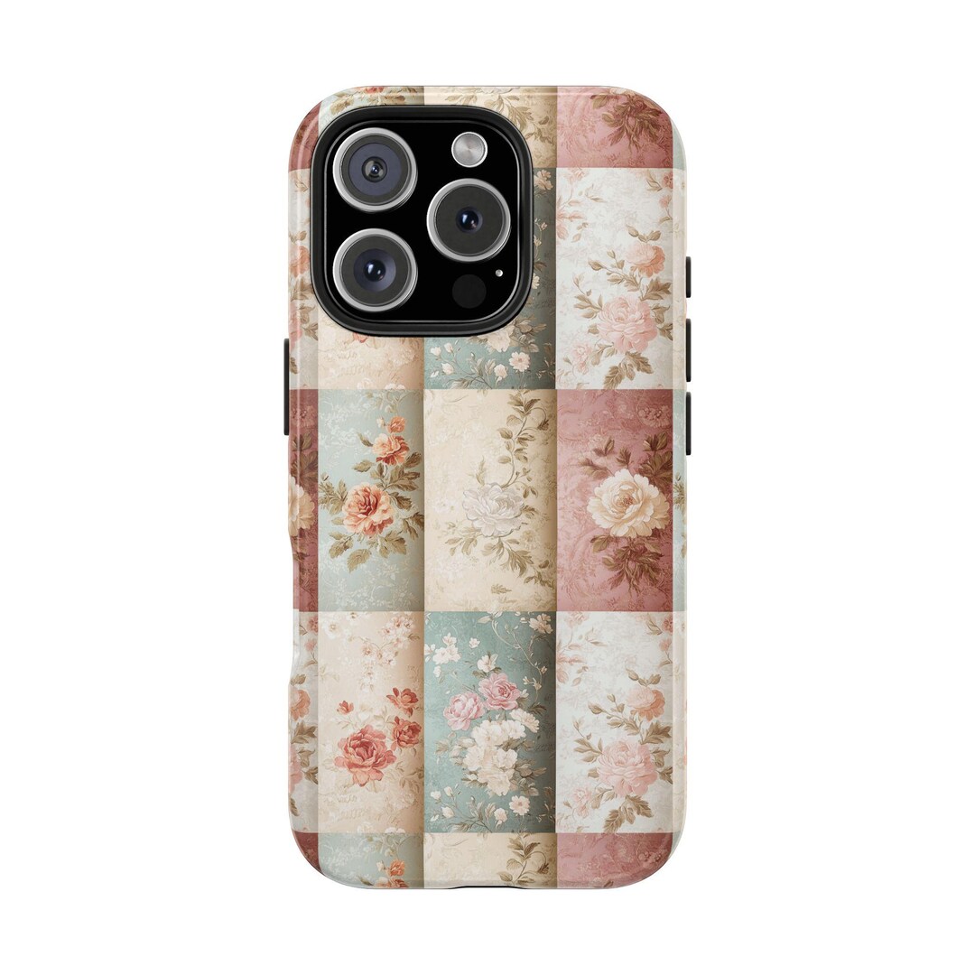 Rose Pink and Green Tone Collage Patch Work Tough Hard Phone Case Cover ...