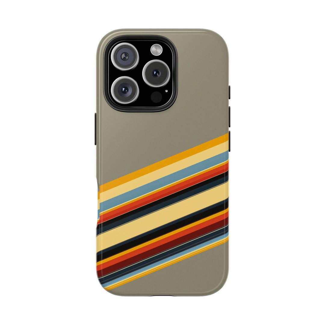 1970s Retro Stripe #3 Line Tough Hard Phone Case Cover iPhone 16 15 14 ...