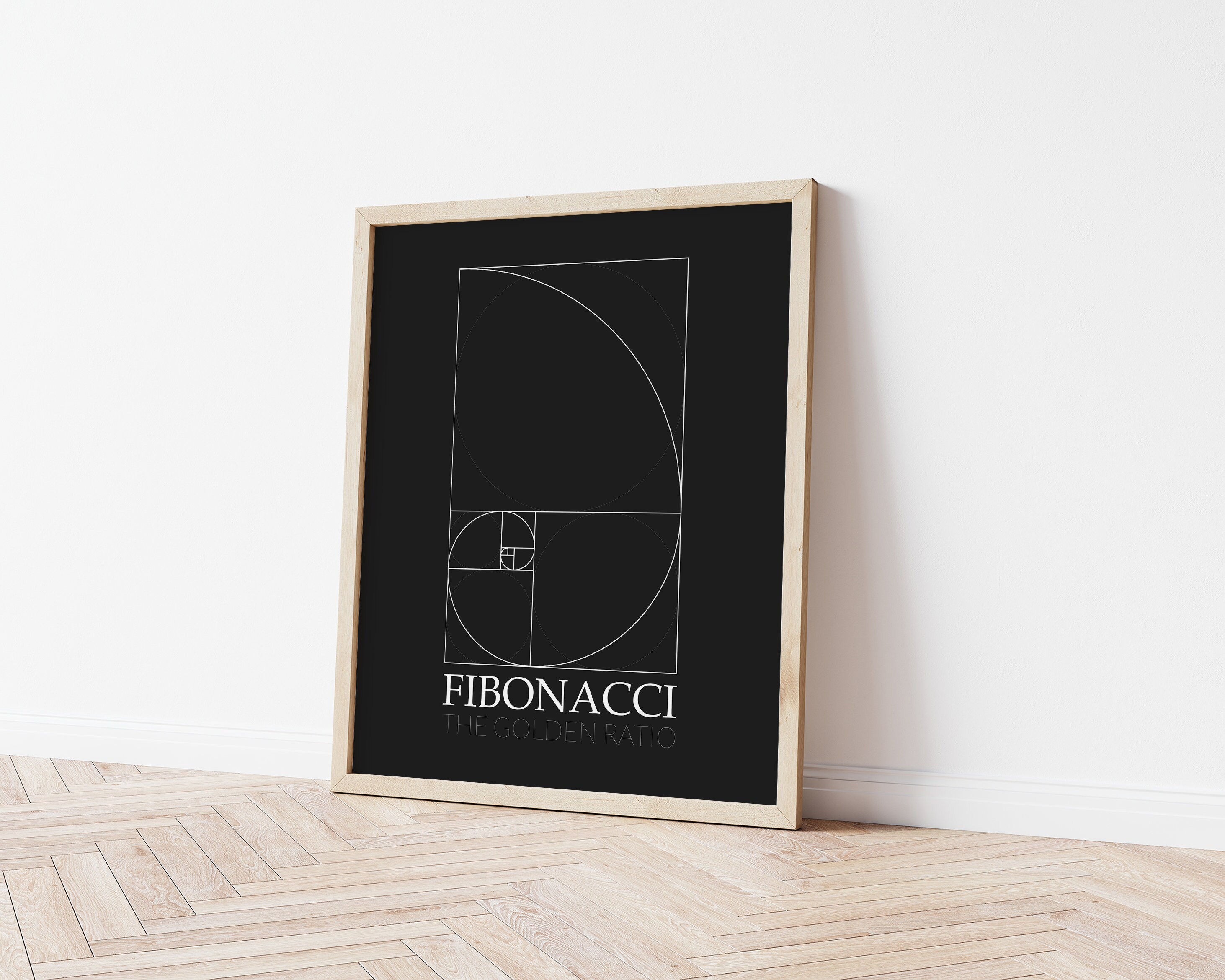 Black Golden Ratio Print, Fibonacci Spiral Poster, Fibonacci Sequence ...