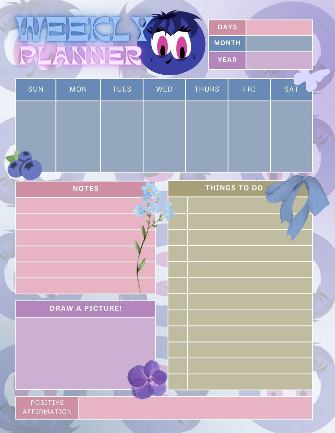 Betty the Blueberry Weekly Planner/organizer - Etsy