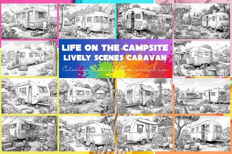 Caravan Printable Adult Coloring Pages, Camper Images to Color, Caravan ...