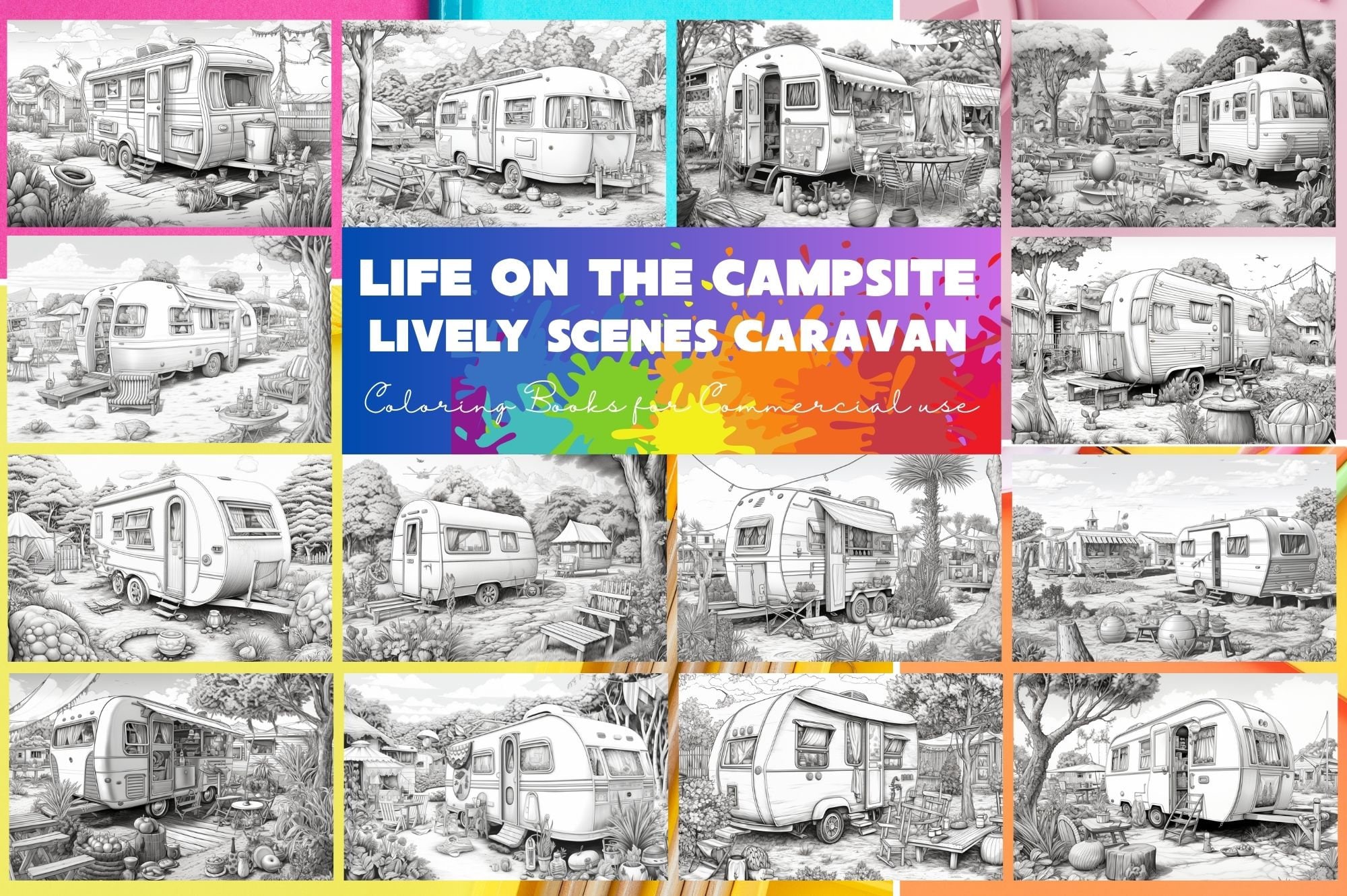 Caravan Printable Adult Coloring Pages, Camper Images to Color, Caravan ...