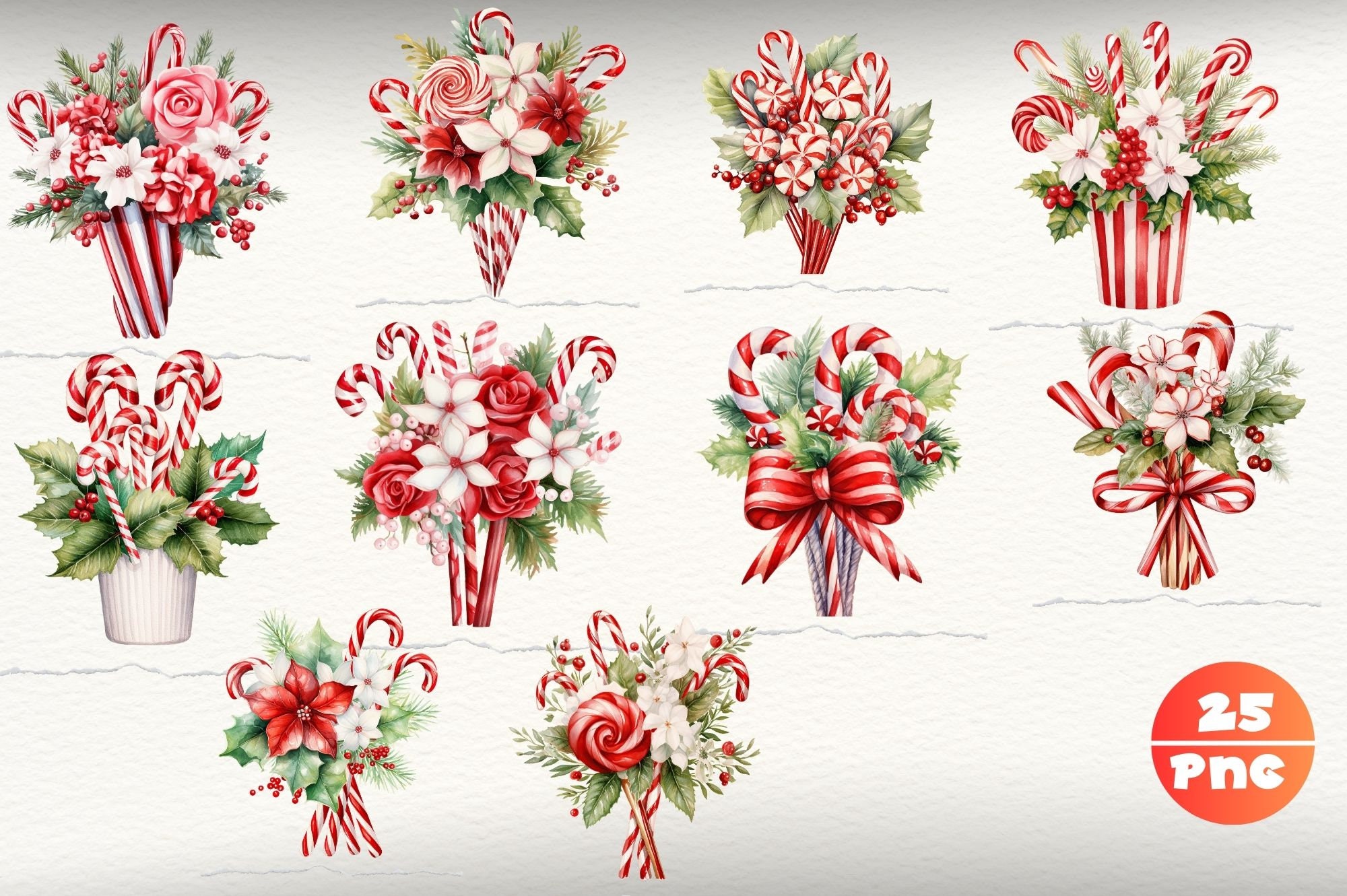 Christmas Candy and Gift Box Watercolor Clipart, Candy Cane, Peppermint ...