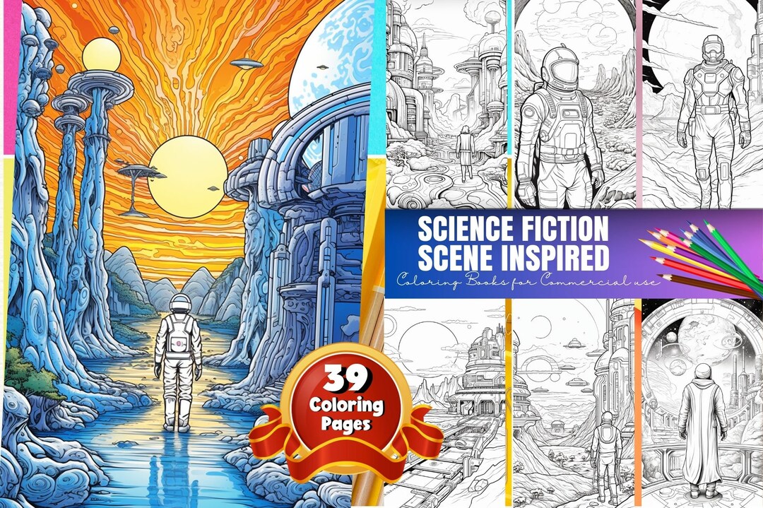Science Fiction Scene Inspired Coloring, Planetary Explorer's Coloring ...