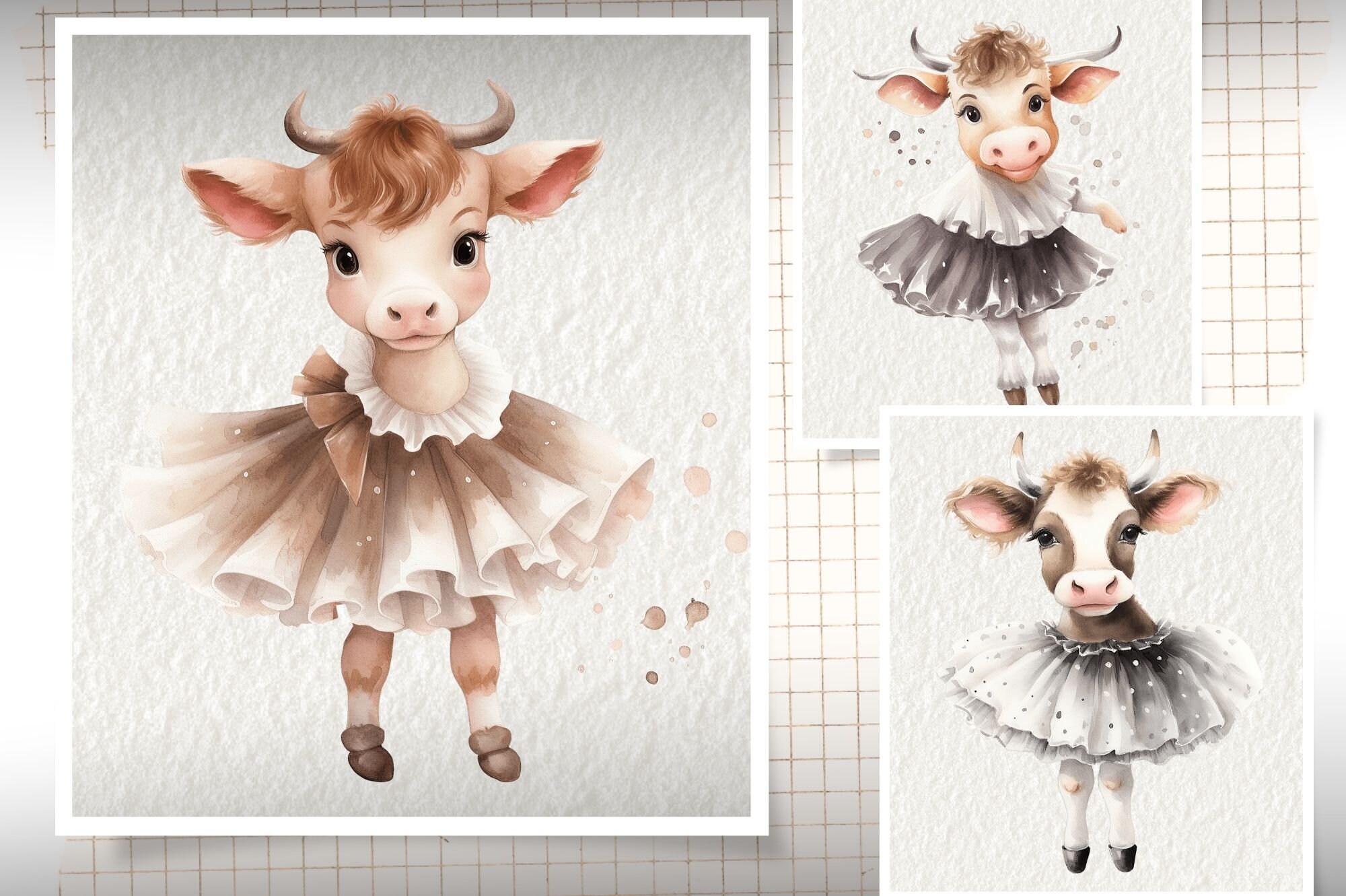 Watercolor Ballerina Cow Clipart, Cute Spring Cow Clipart, Pink Nursery ...