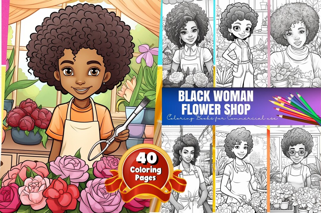 Black Woman Flower Shop Coloring, Black Girl Boss Black Woman Coloring ...