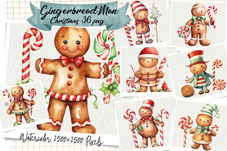 Christmas Gingerbread Man Watercolor, Gingerbread Man Clipart ...