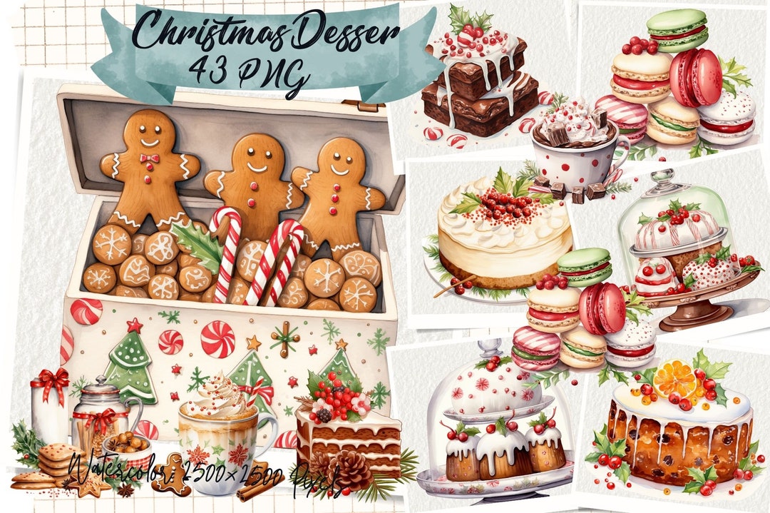 Christmas Dessert Watercolor Clipart, Transparent PNG, Holiday Food ...