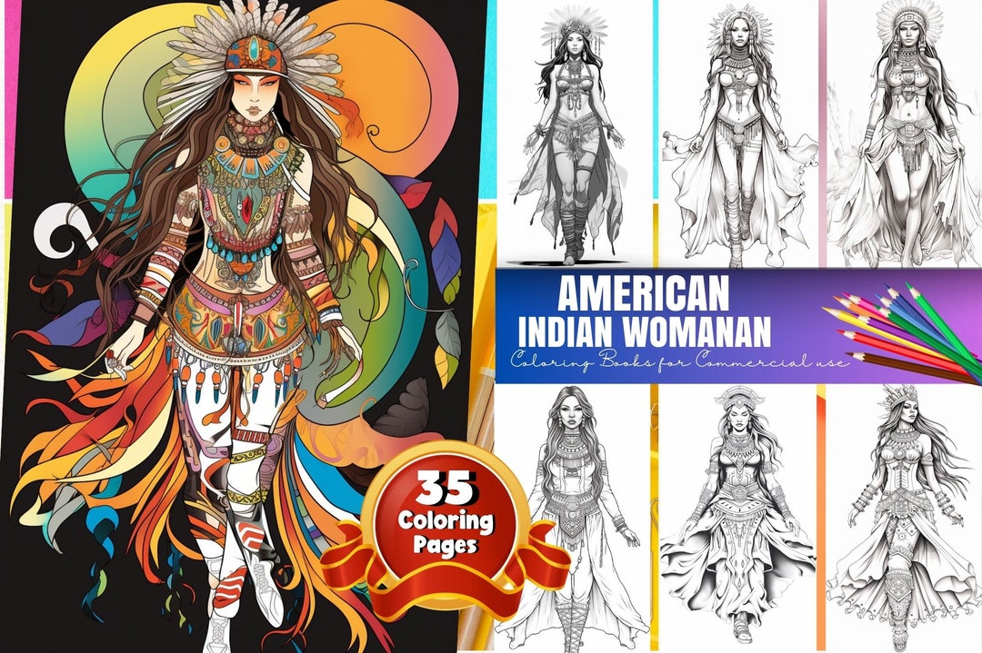 American Women Coloring Page, Native American Indian Woman, Grayscale ...