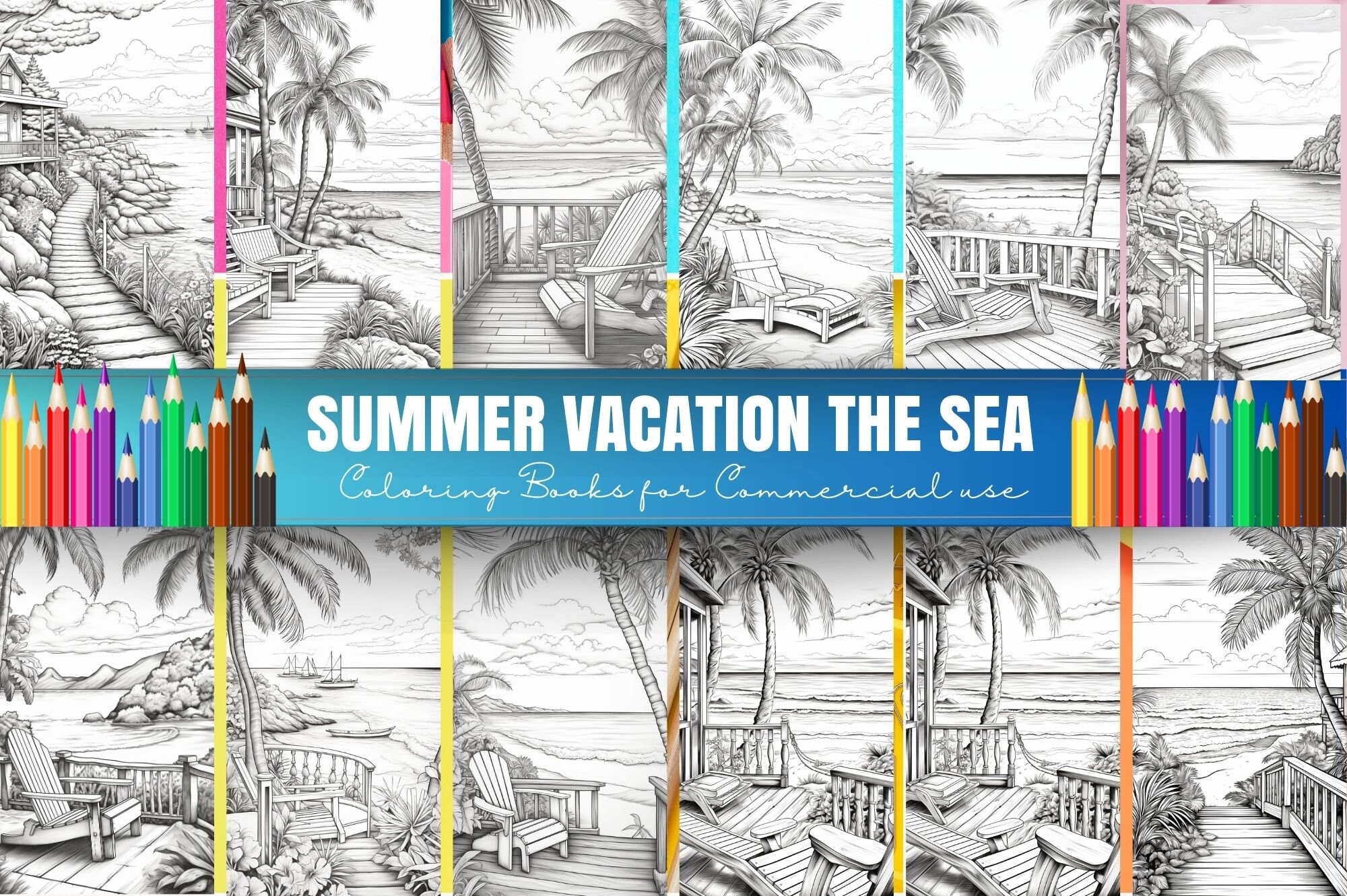 Summer Vacation the Sea Coloring Pages, Beach Landscape Coloring Pages ...