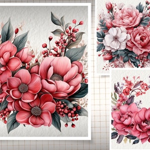 Christmas Flower Watercolor Clipart, Christmas Bouquets, Merry ...