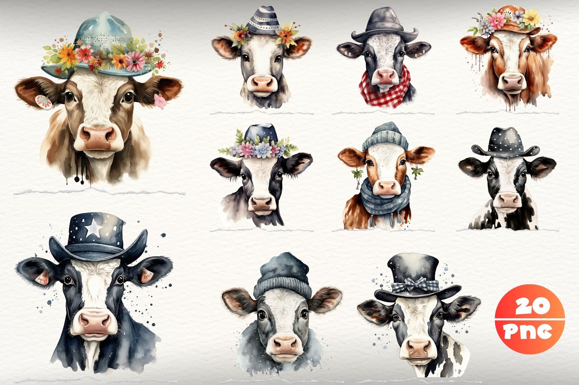 Cow With Hat Clipart, Digital Download Wall Art, Canvas Art, Painting ...