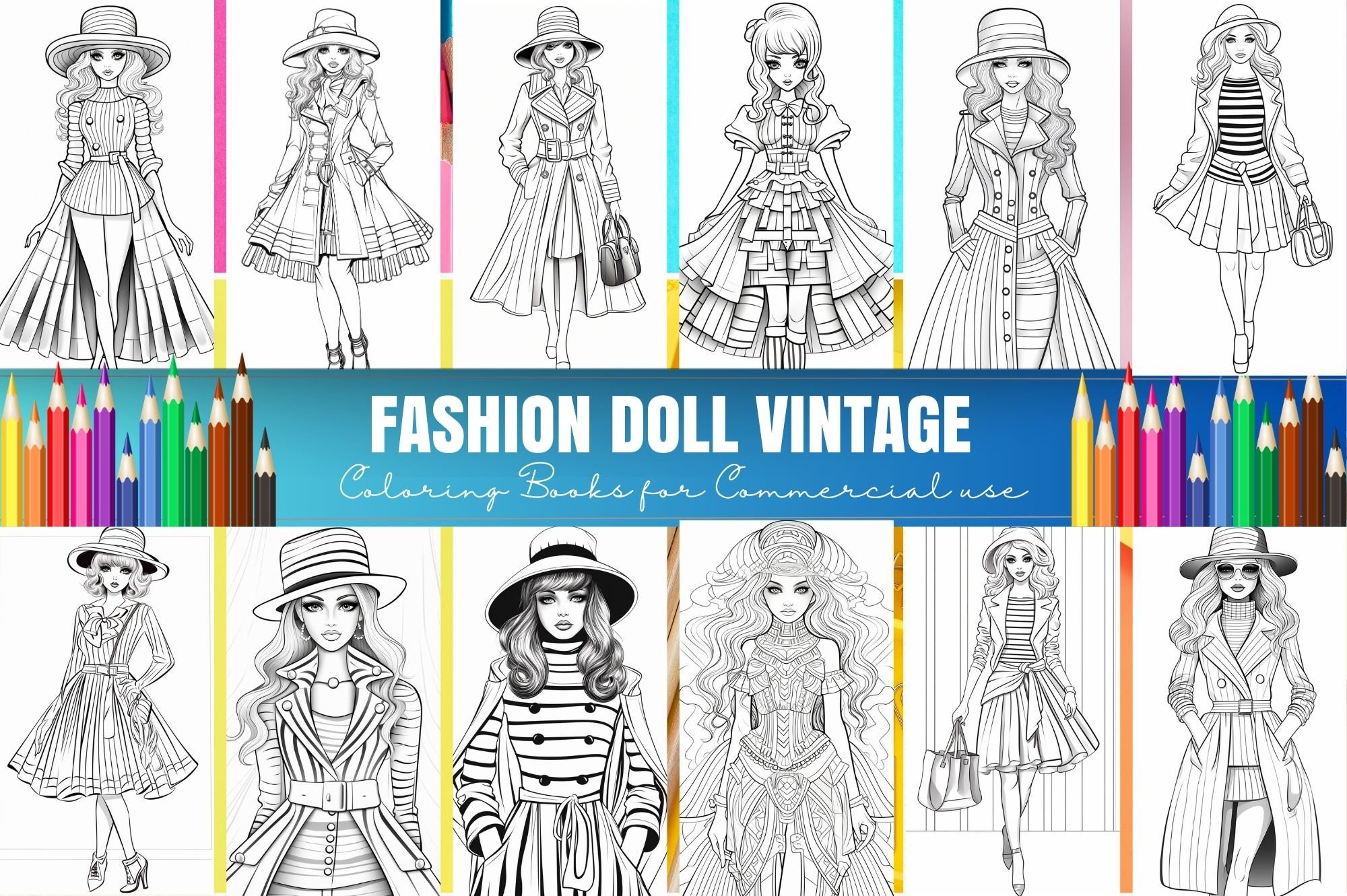 Fashion Doll Vintage Coloring Page, Fashionable Women's Outfits ...