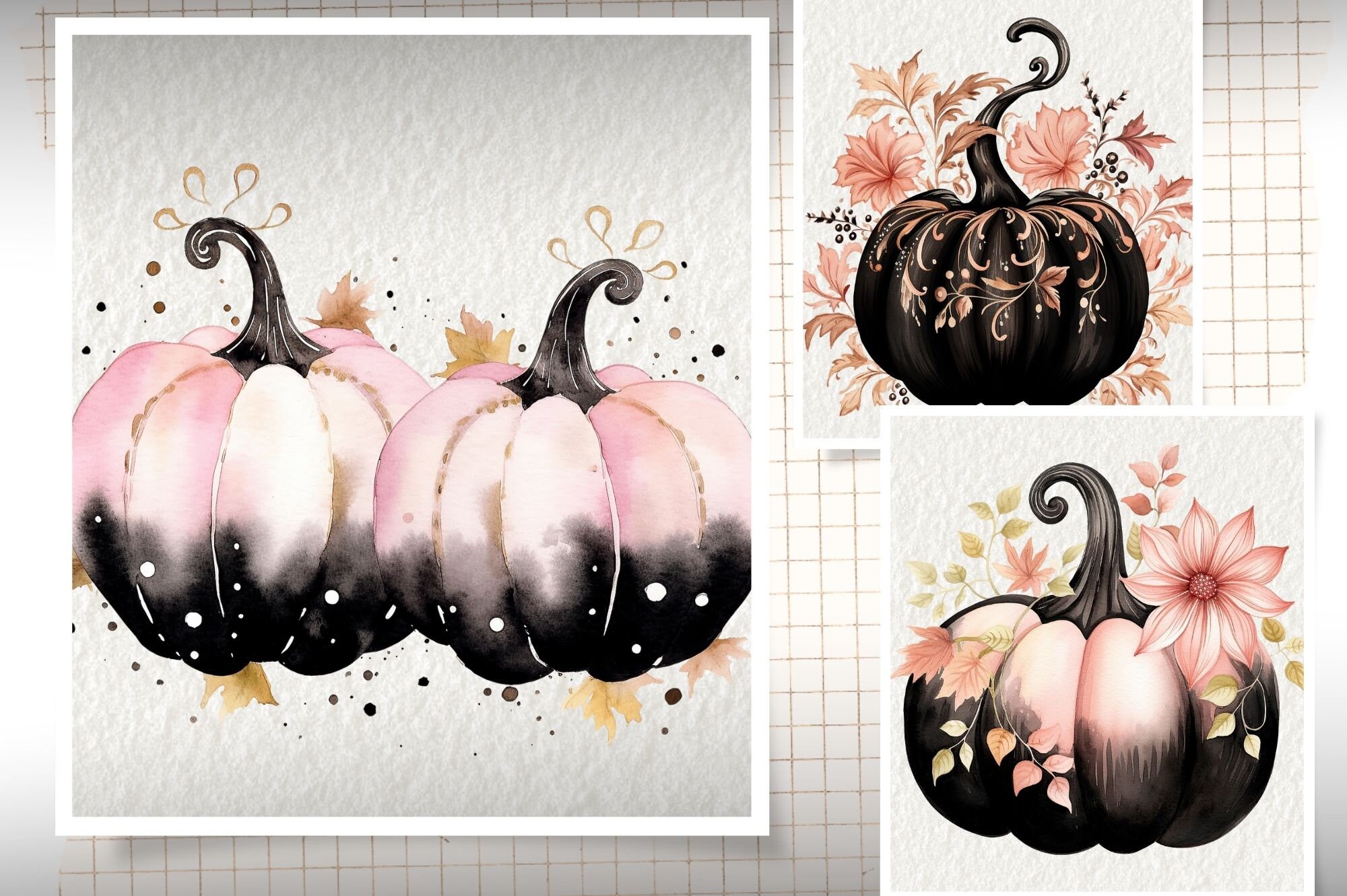 Pumpkins Watercolor Clipart Halloween Clipart White Pumpkin - Etsy