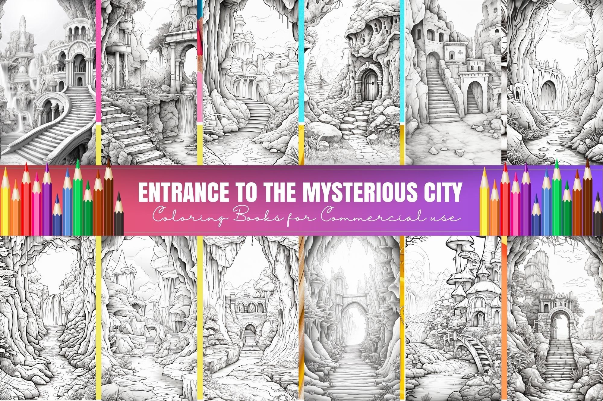Entrance to the Mysterious Coloring Pages, Fantasy Entrance, Unique ...