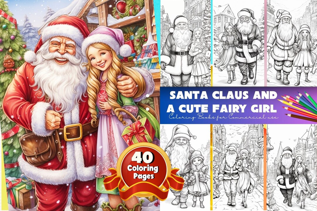 Santa Claus and Fairy Girl Coloring Pages, Santa’s Coloring Page Book ...