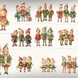 Vintage Christmas Elves 1920 Watercolor Clipart, Digital Download ...