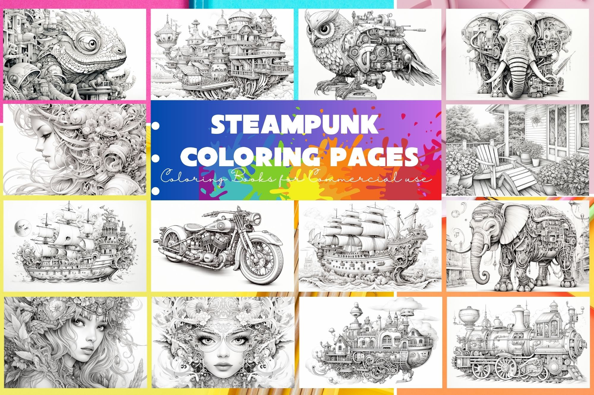 Steampunk Coloring Pages, Animals, Trains, Woman, Ship, Gothic ...