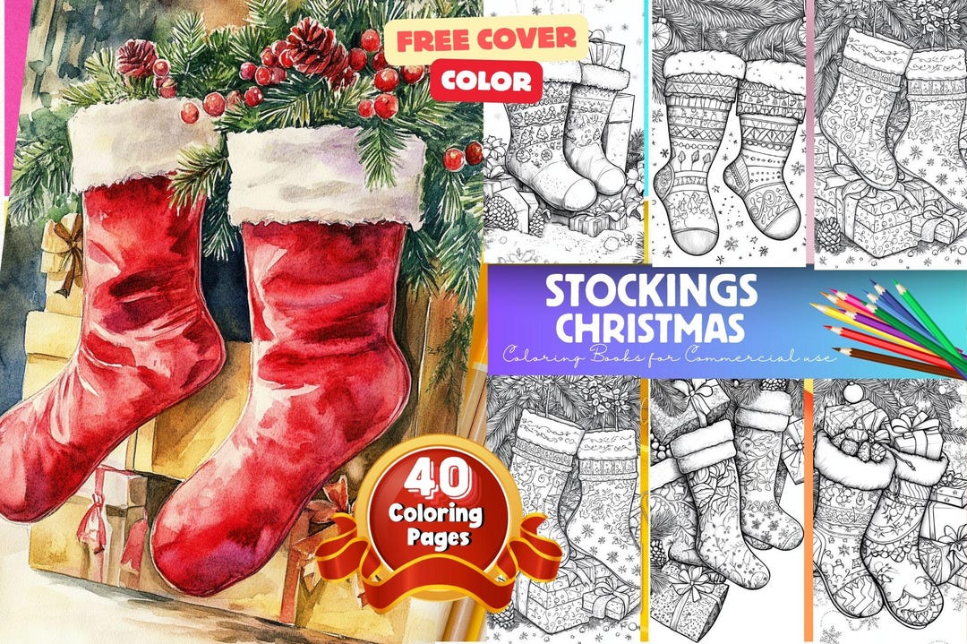 Christmas Stockings Coloring Pages, Holiday Stockings Coloring, Festive ...