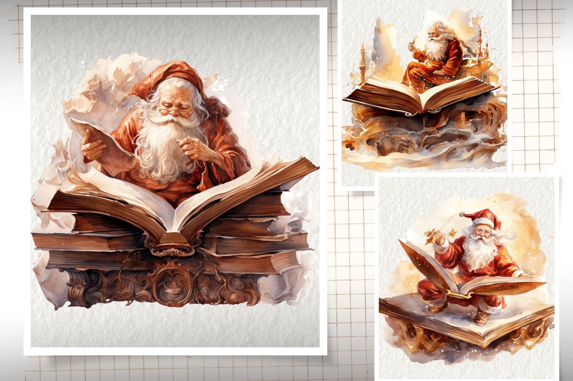 Christmas Magic Book Watercolor Clipart Fantasy Books Open - Etsy