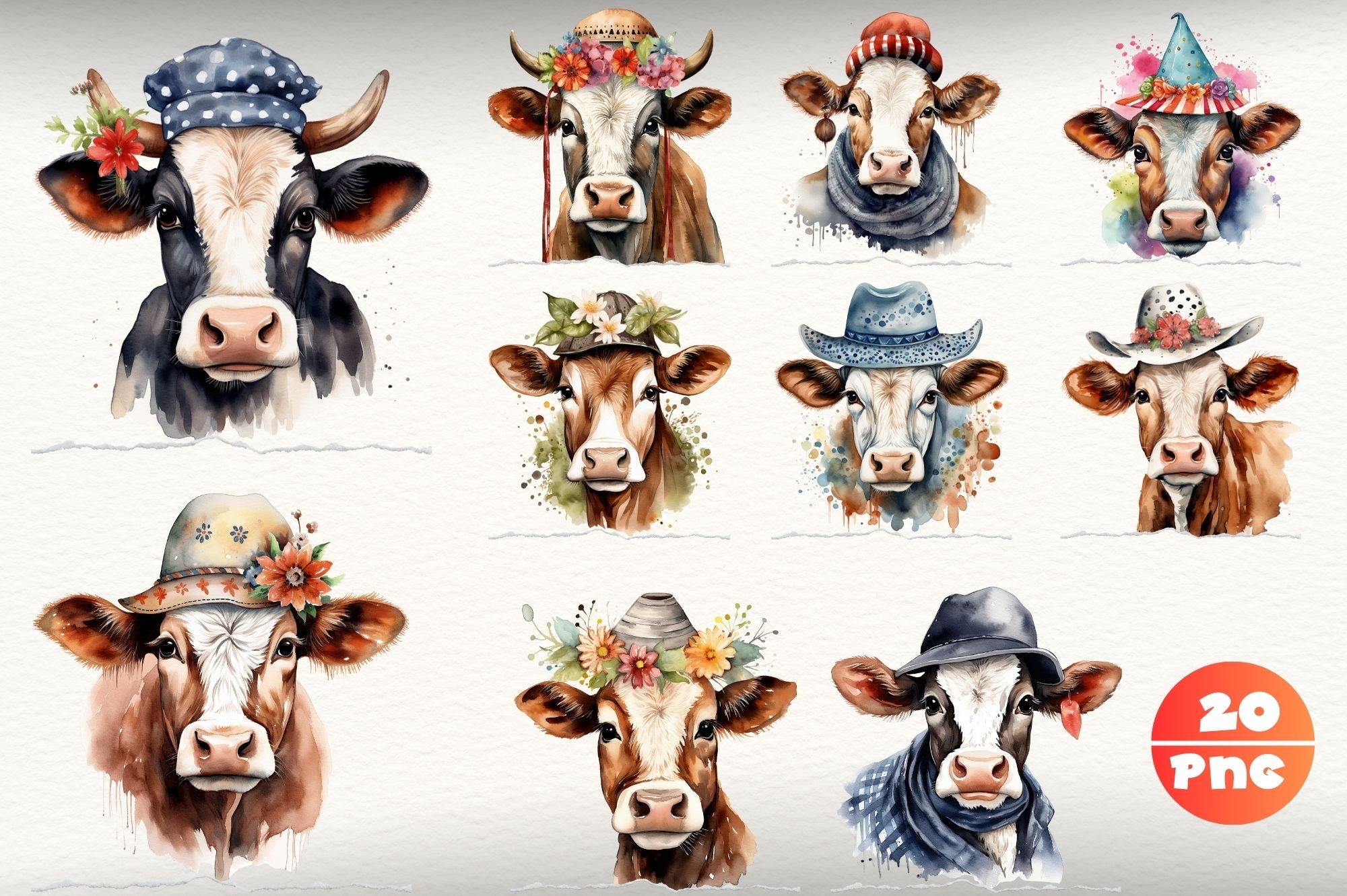Cow With Hat Clipart, Digital Download Wall Art, Canvas Art, Painting ...